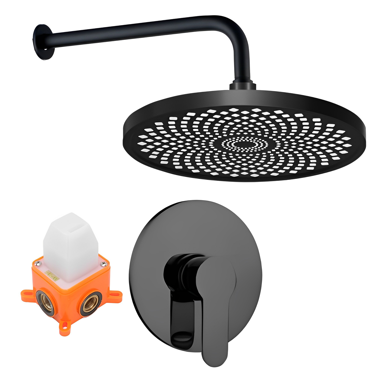 Matte Black Round Rain Shower Head Concealed Wall Mounted Bathroom ...